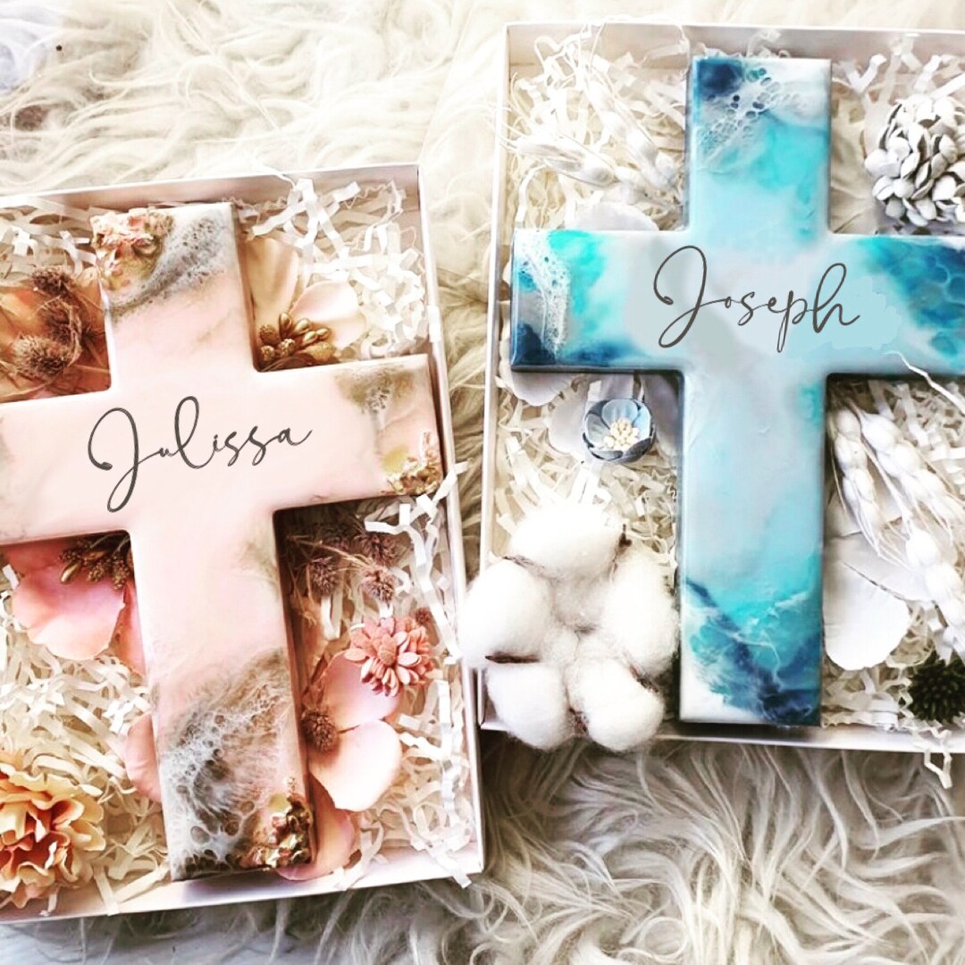 Custom Resin Cross | 4.25"x7" (10 Cm X17 Cm) | Personalized | Baptism ...