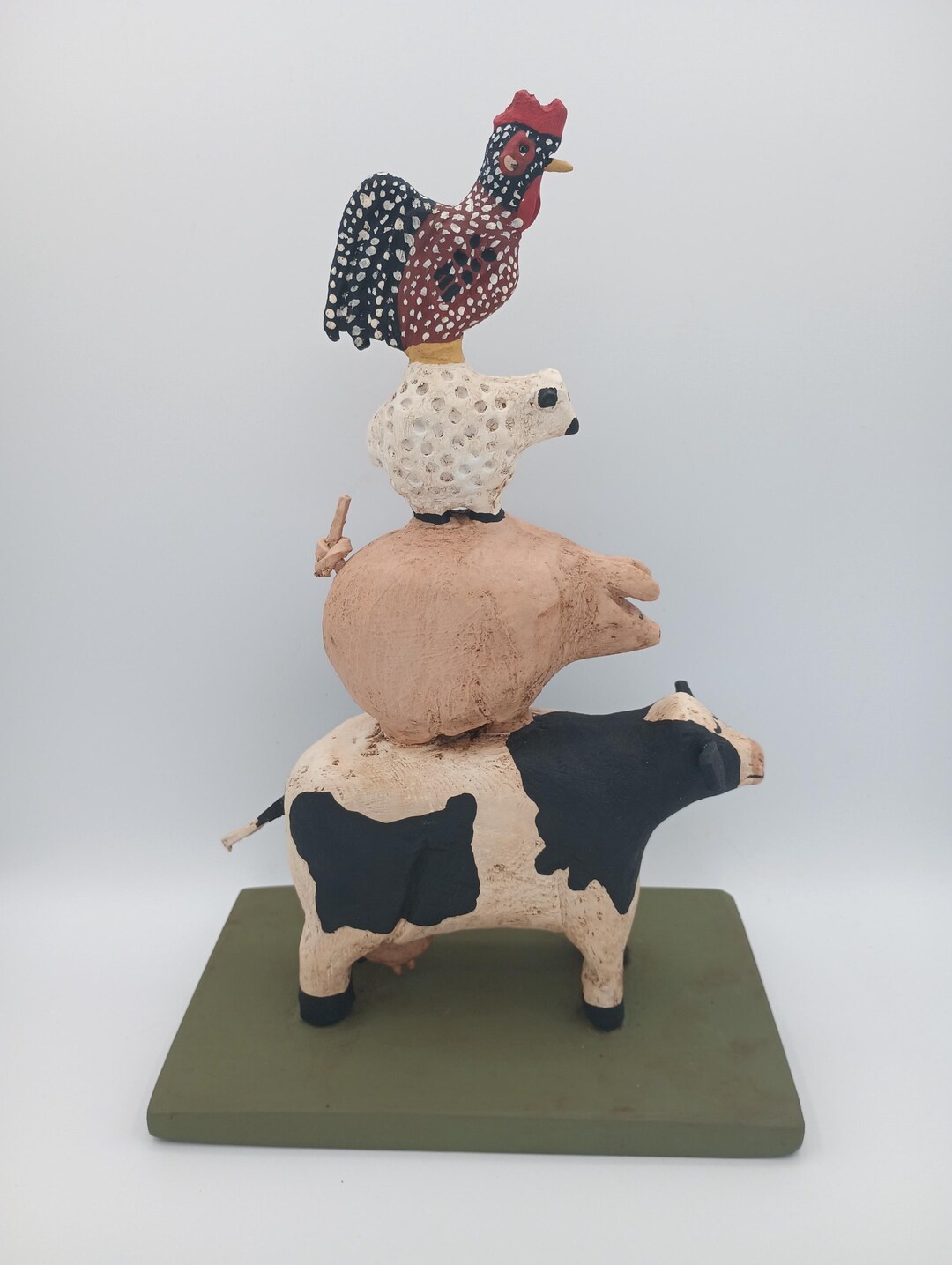 Farm Stack Cow, Pig, Sheep, Rooster Medium Woodcarving - Etsy