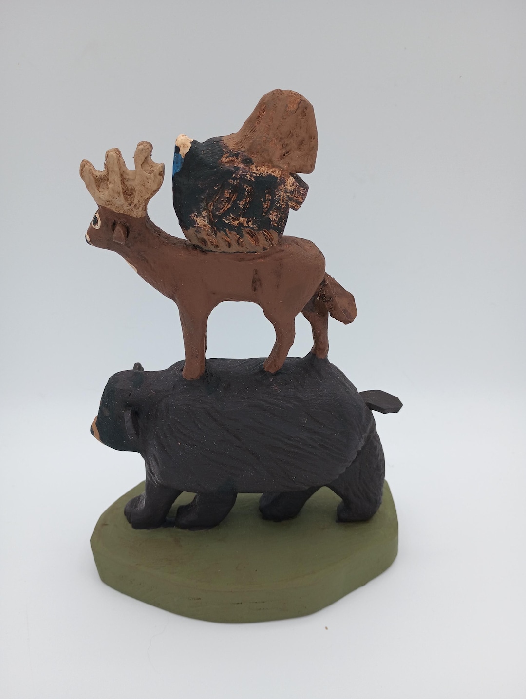 Woodland Animal Stack Deer Bear & Turkey Hand Painted Folk Art ...