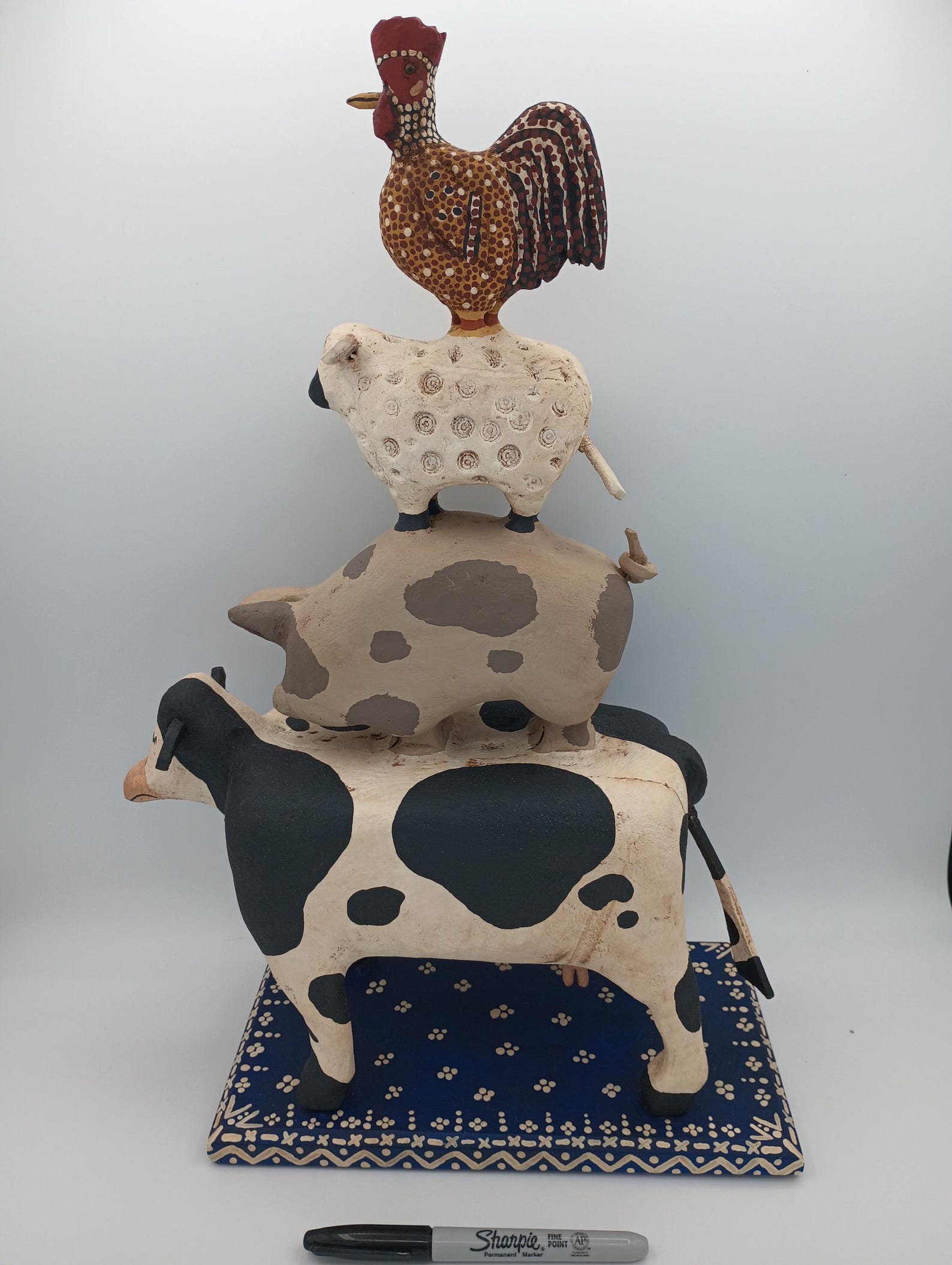 Farm Animal Stack Extra Large Cow, Pig, Sheep, & Rooster Folk Art Hand ...