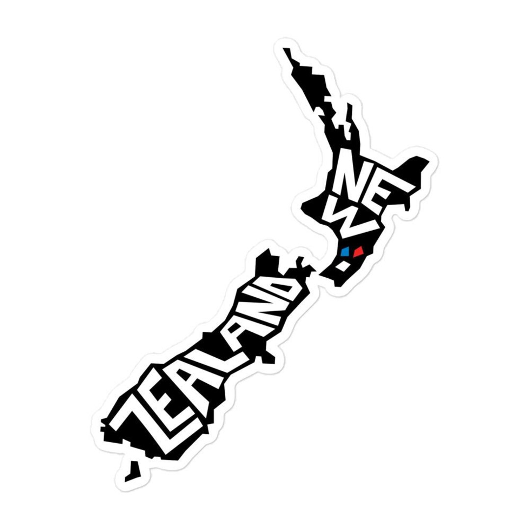 New Zealand Sticker, Retro New Zealand Map Sticker, Hard Edge New ...