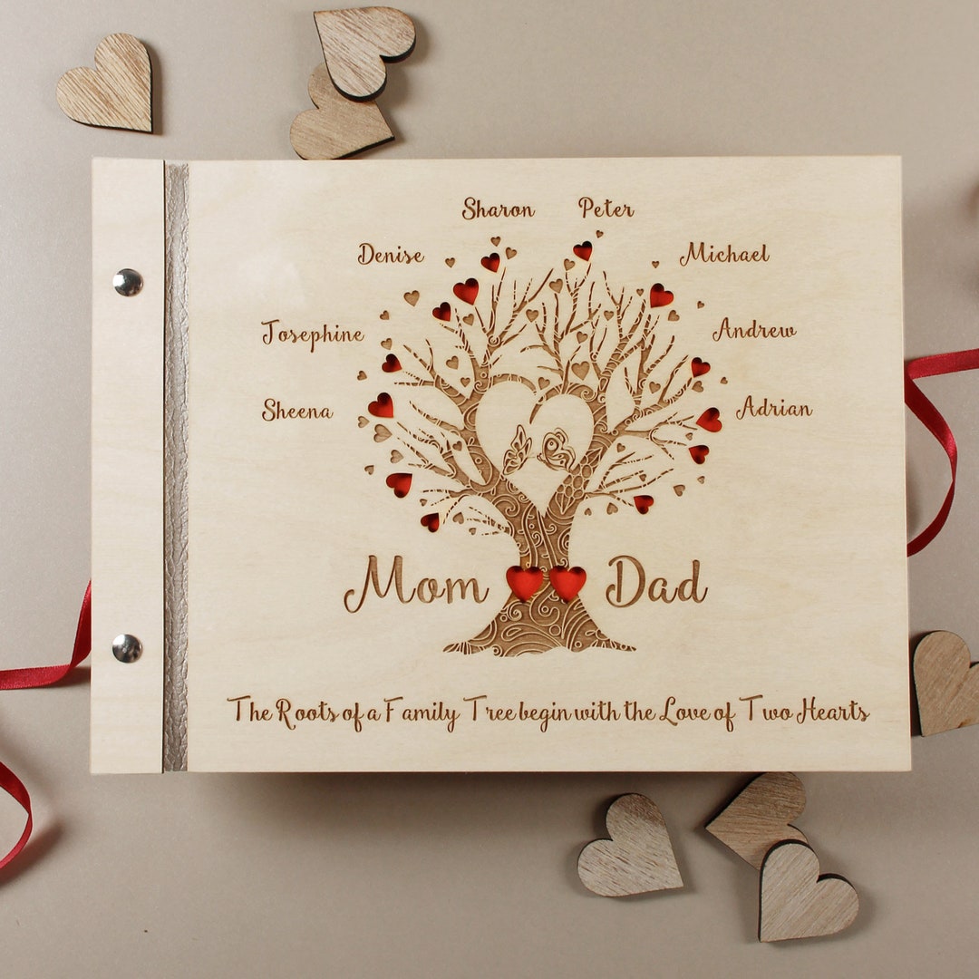 Personalized Wooden Family Tree Photo Album, Christmas Anniversary Gift ...