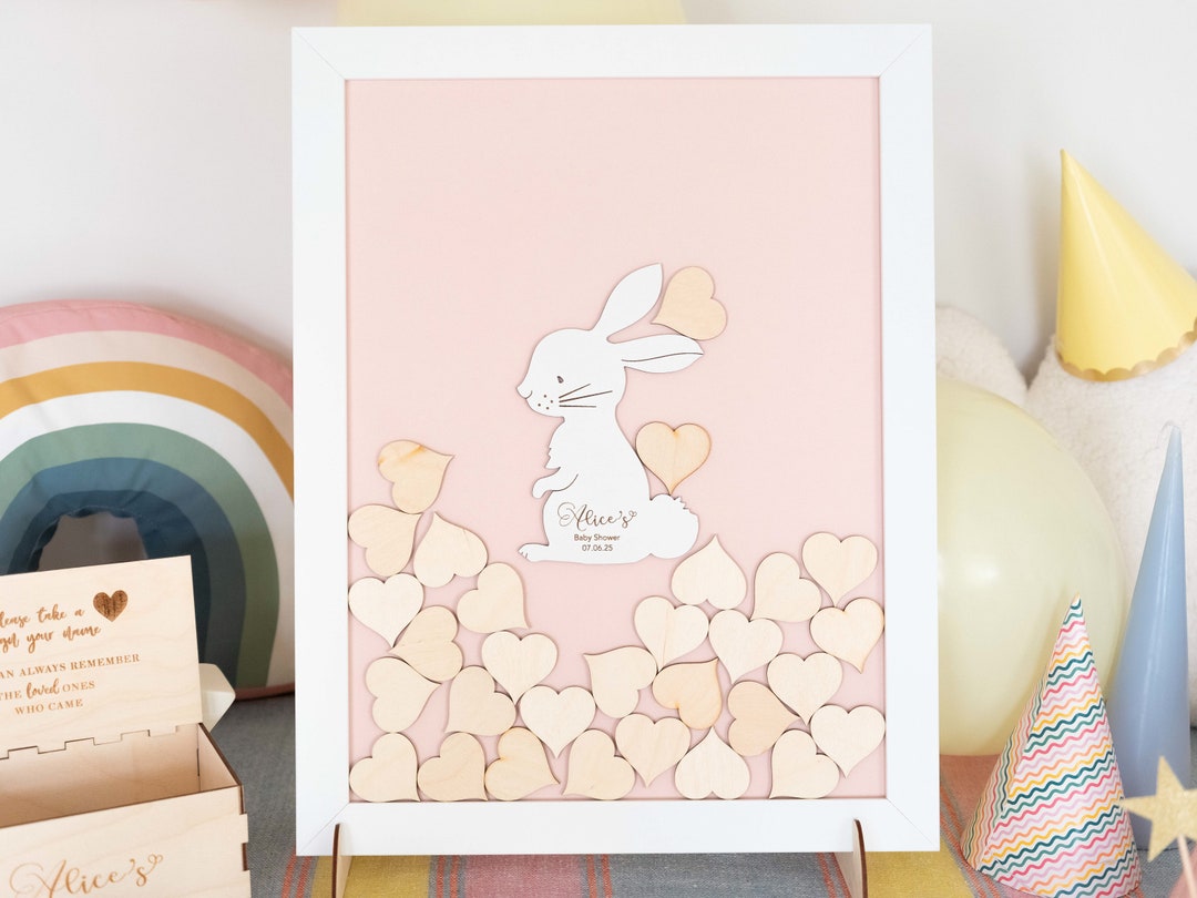 Personalized Rabbit Baby Shower 3D Keepsake Guest Book Large White Wood ...
