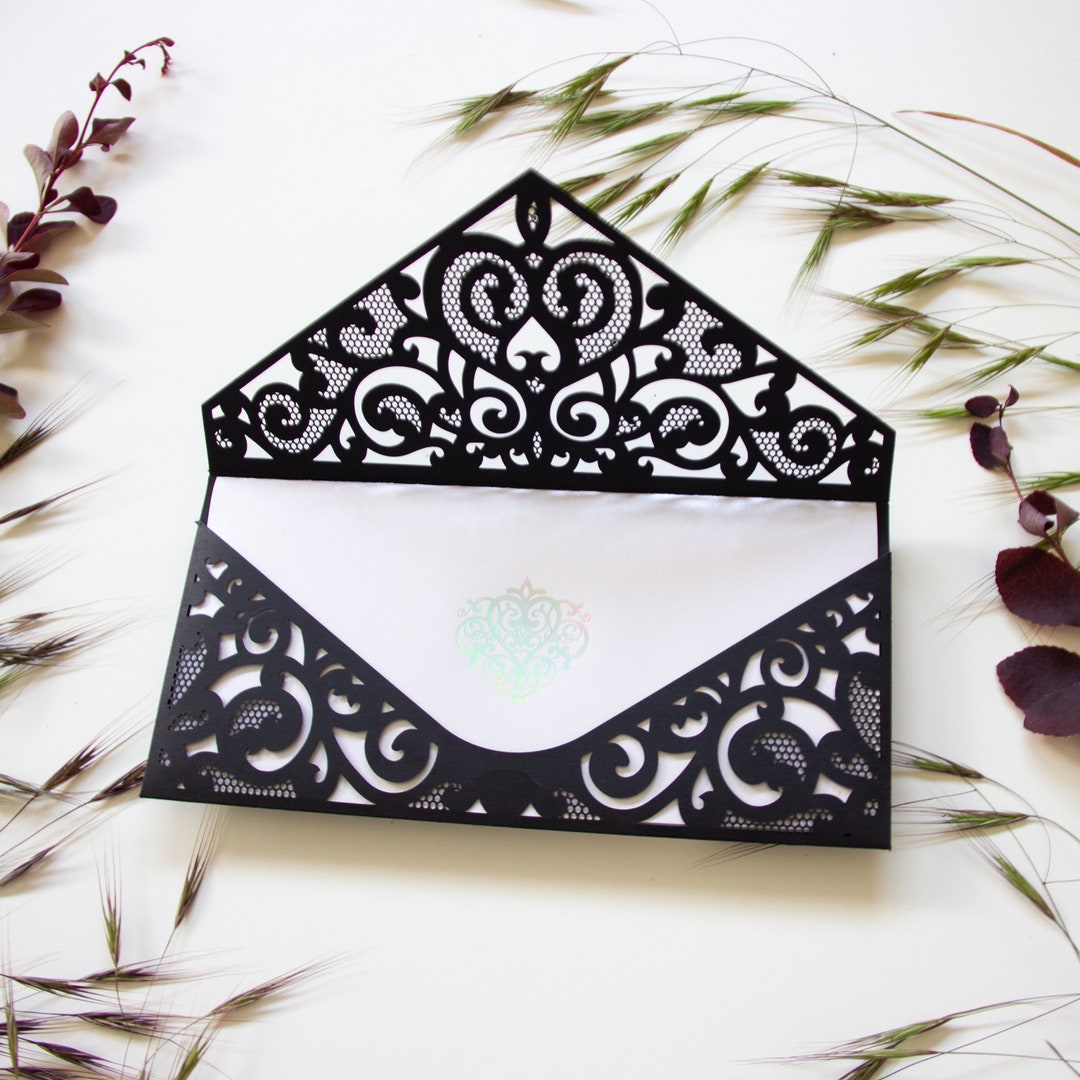Elegant Black Wedding Invitations DIY Laser Cut Wedding Invitations ...