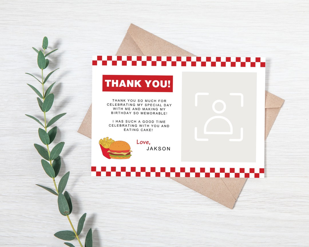 Five Guys Thank You Card | Burgers and Fries Birthday | Editable ...