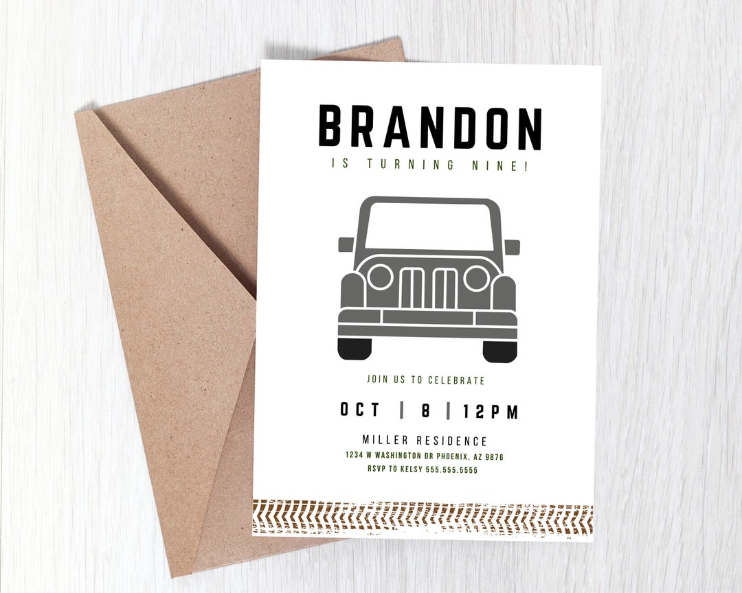 Gray 4x4 Birthday | off Roading Birthday Invitation | Party Invite ...