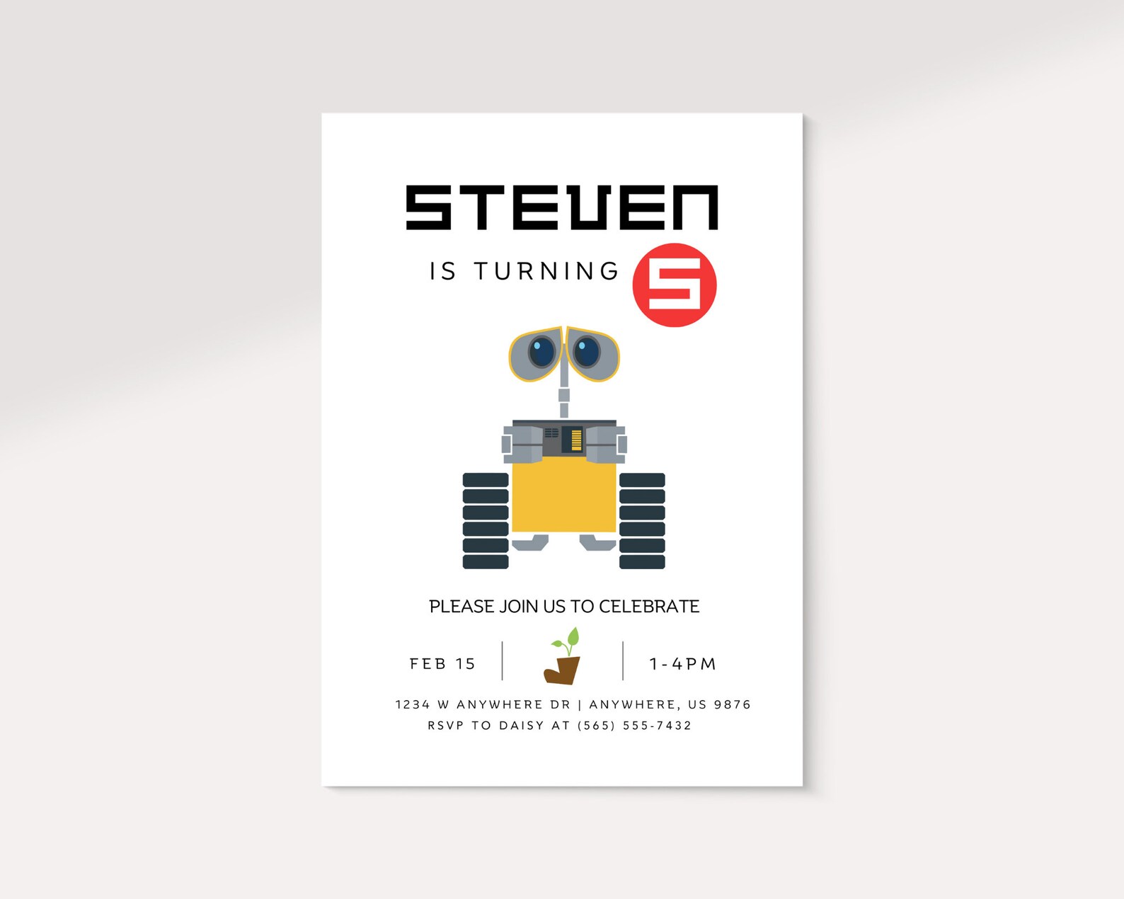 Wall-e Invitation | Wall-e Birthday | Wall E Birthday Invite | Minimal ...