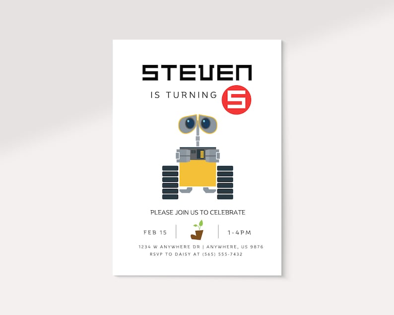 Wall-e Invitation | Wall-e Birthday | Wall E Birthday Invite | Minimal ...