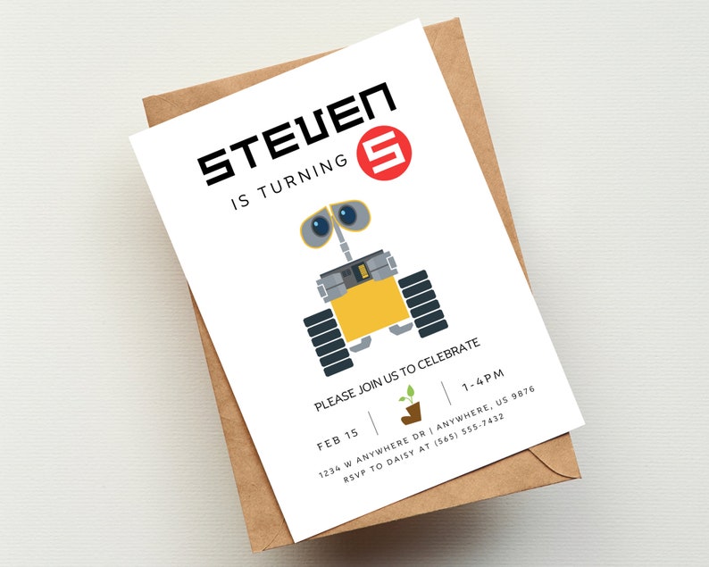 Wall-e Invitation | Wall-e Birthday | Wall E Birthday Invite | Minimal ...