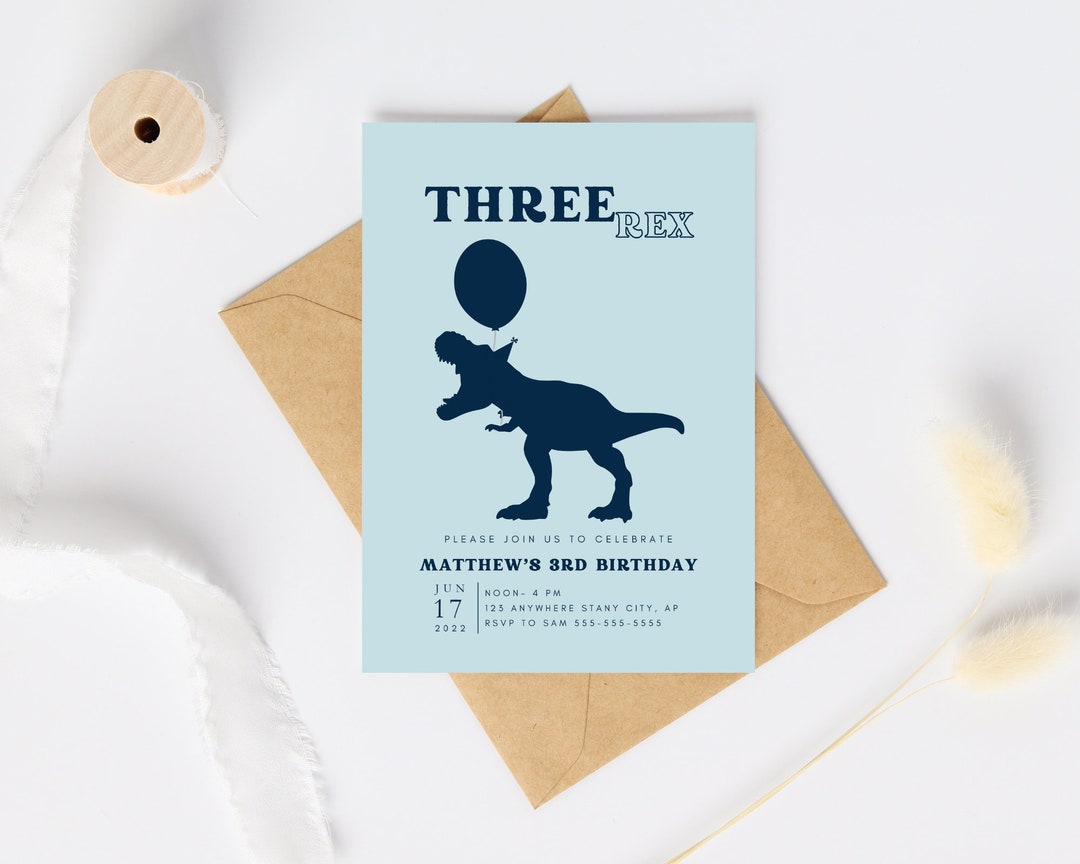 Three-rex Invitation | T-rex Birthday Invitation | 3rd Birthday Party ...
