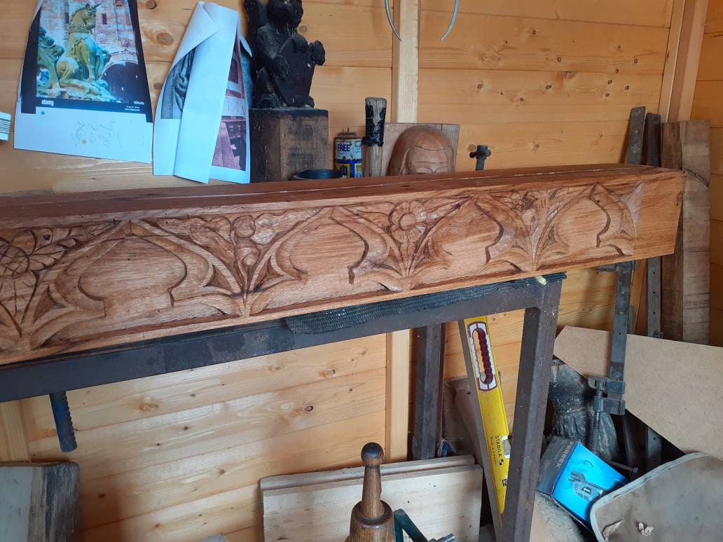Gothic Oak Tracery,carved Oak Beam for Lintel or Log Burner, Gothic ...