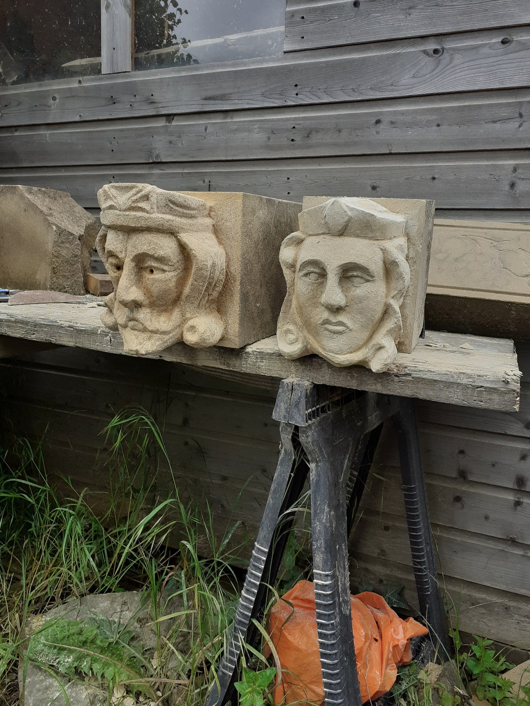 Hand Carved Pair of Medieval Style Stone Corbels,gothic King and Queen ...
