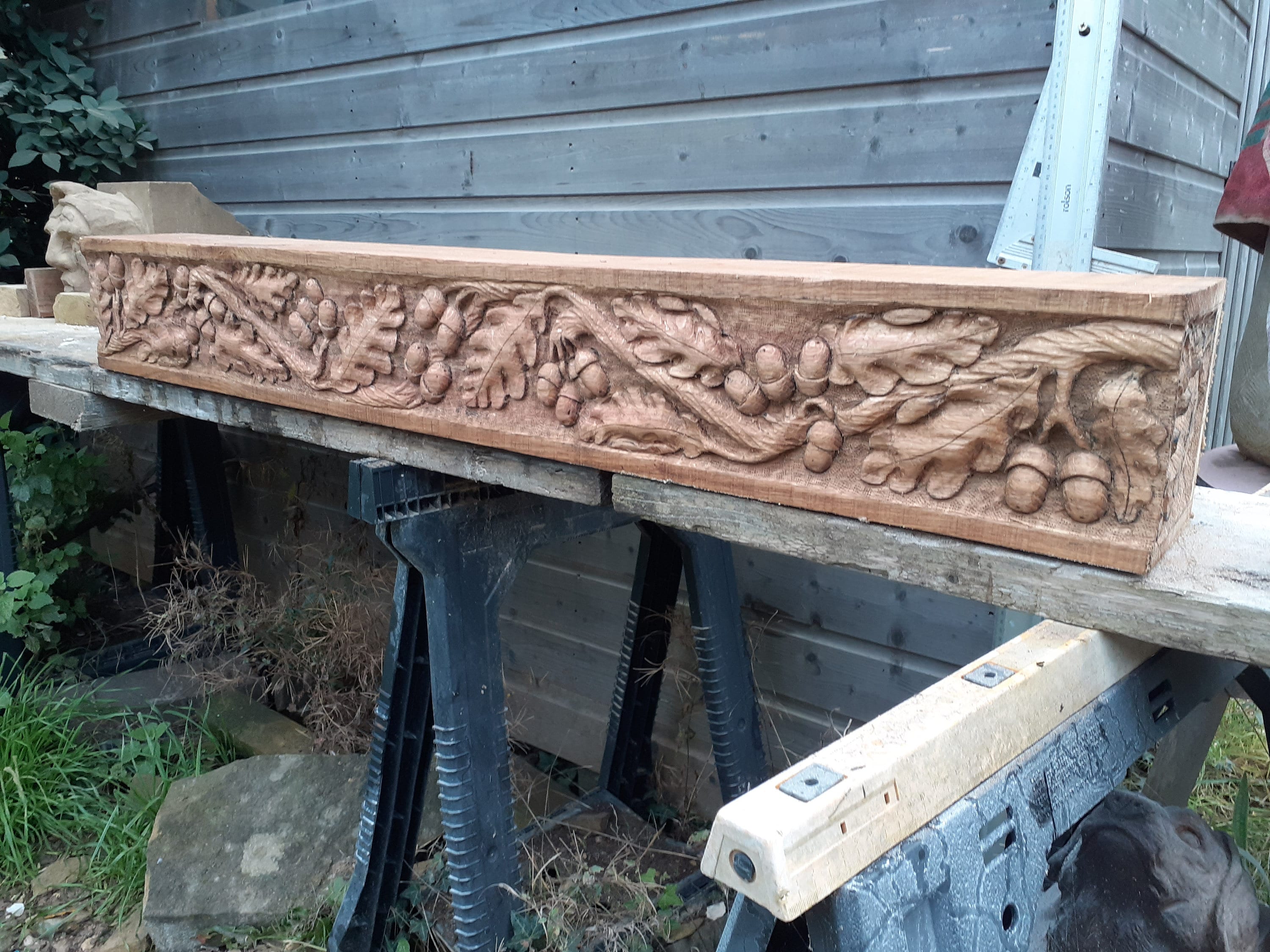 Carved Oak Beams, Oak Porch Beam,log Burner Beam, Carved Oak Leaf and ...