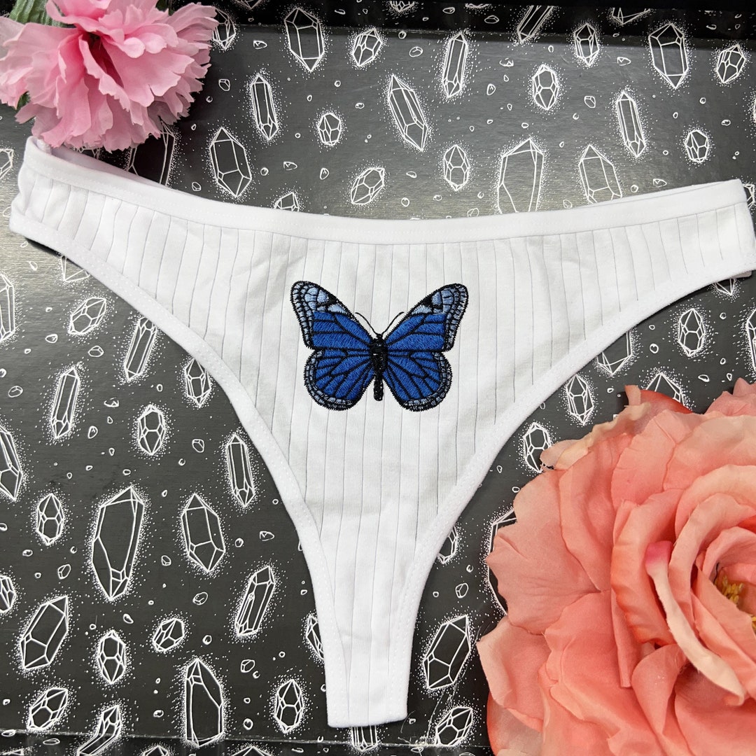 Monarch Butterfly Embroidered Thong Underwear Panty Etsy