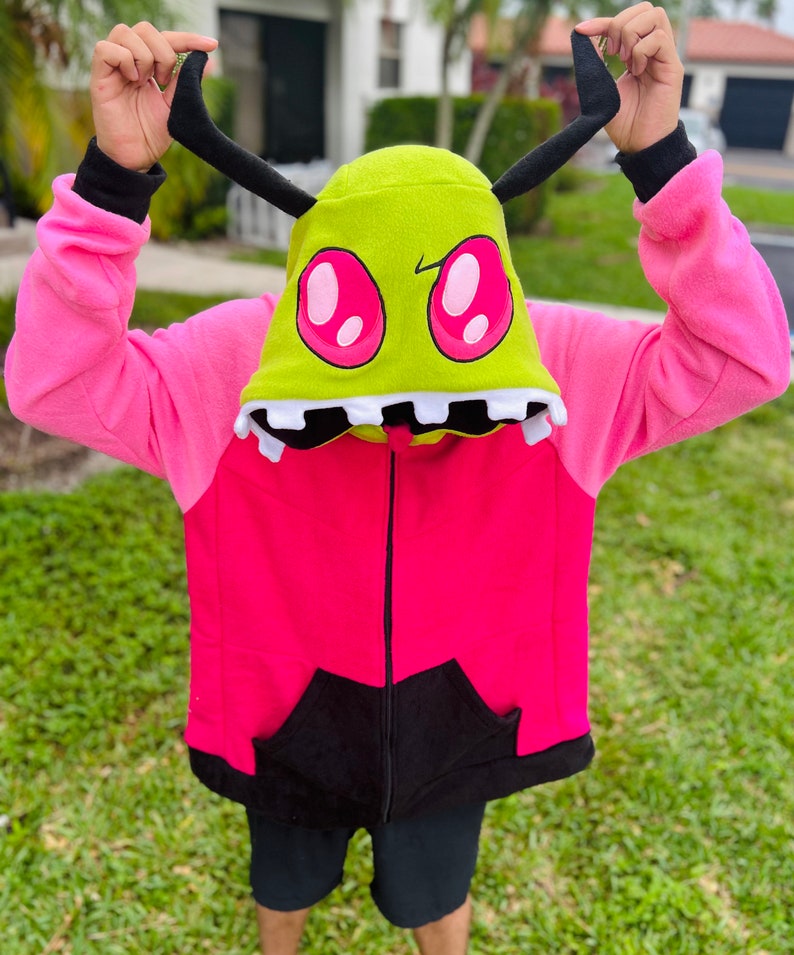 Handmade Alien Cartoon Hoodie – Embroidered Unisex Zip-up Jacket, Retro ...