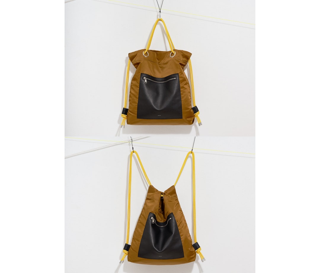 Golden Brown Drawstring Bag, Convertible Backpack Purse, Hipster ...