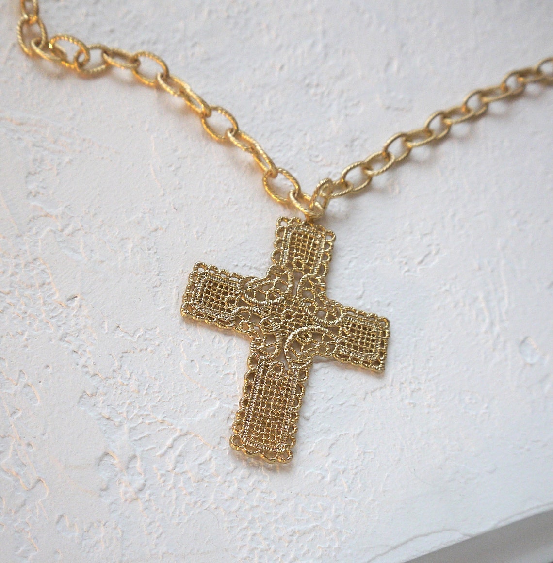 Large Gold Cross Necklace Cross Pendant with Extra Long | Etsy