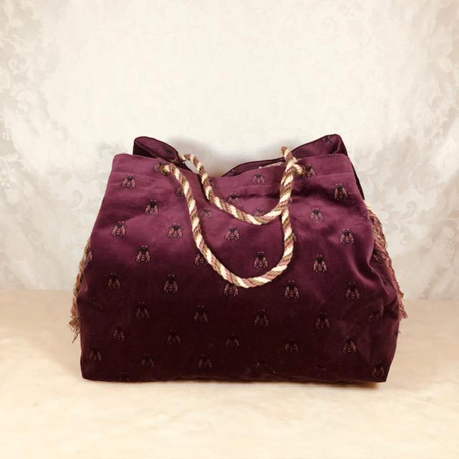 Victorian Carpet Bag – Weekender Carryall for Honeymoon in Plum Velvet ...