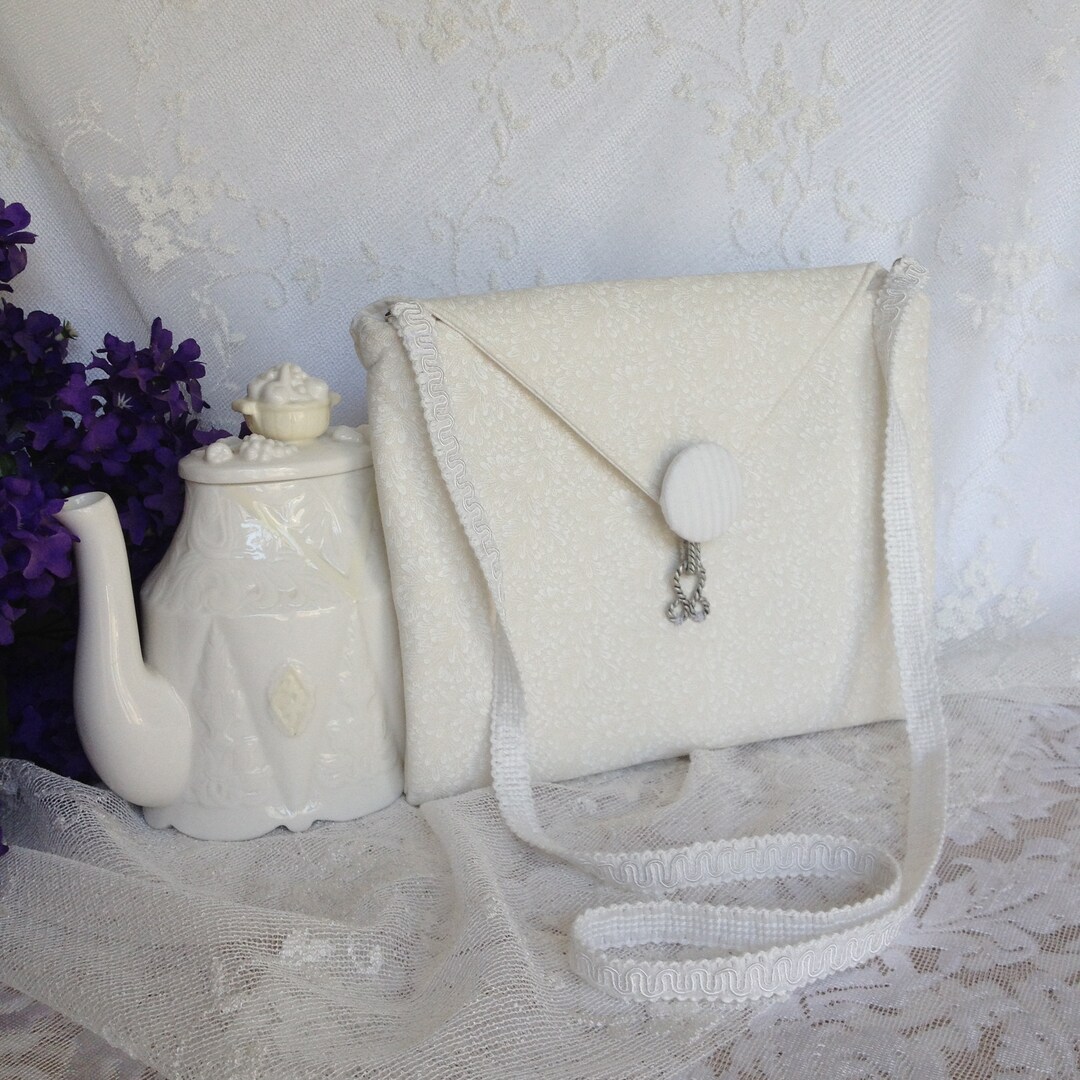 Ivory Fabric Clutch Purse With Shoulder Strap, Bridal Occasion Handbag ...