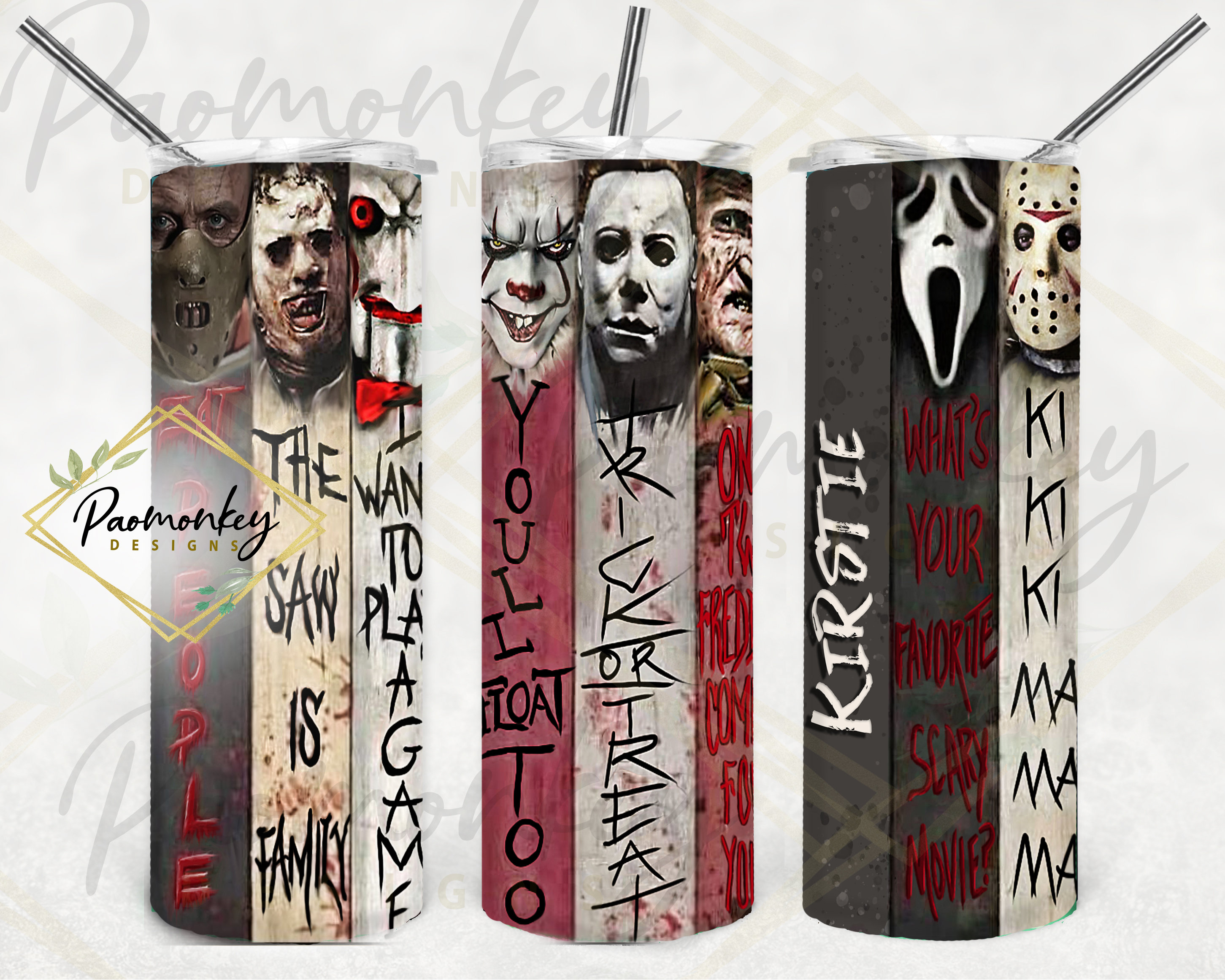 Kitchen & Dining Custom Horror Half Faces Themed Tumbler Drinkware etna ...