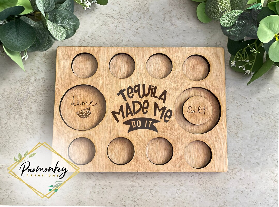 Wooden Tequila Serving Board With Place for Limes and Salt Drinking ...