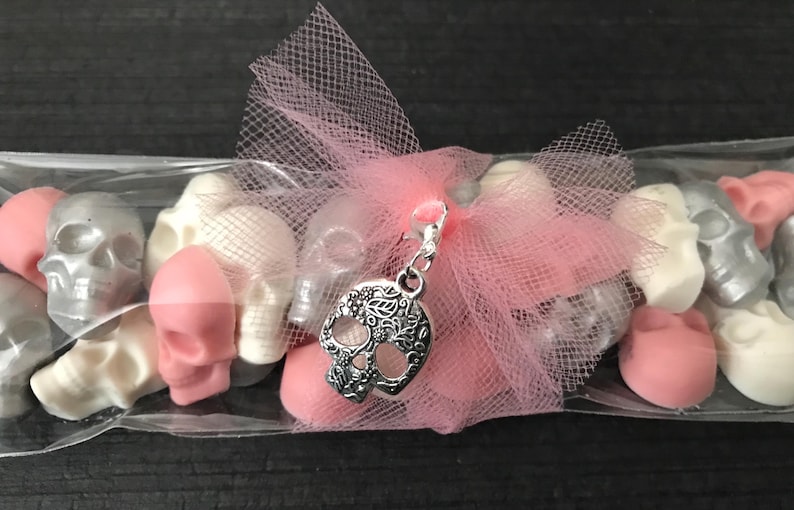 Chocolate Skulls | 24 Piece Box of 1” Skulls | Silver, Pink & White ...