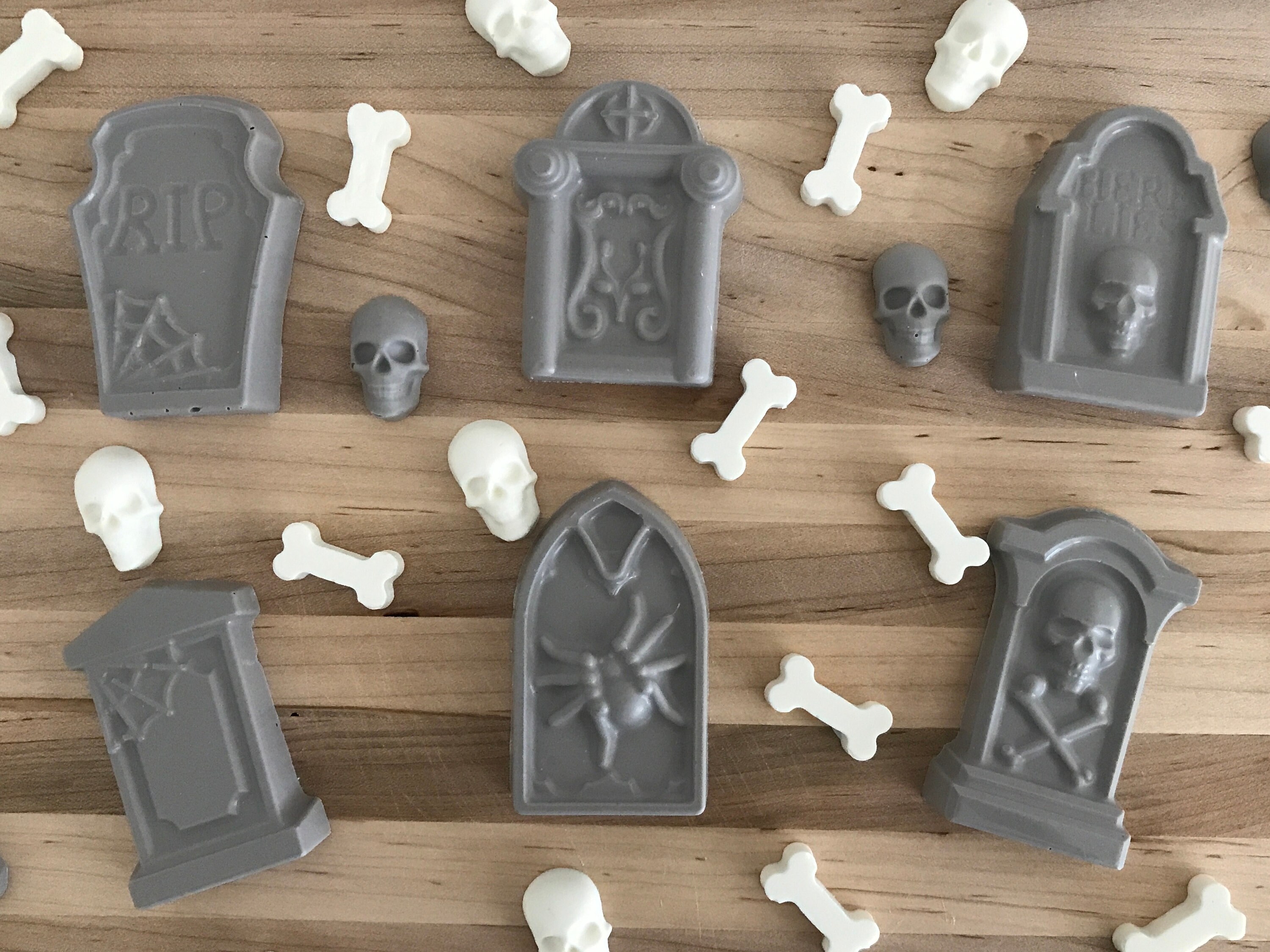 Chocolate Tombstones Set of 6 With Free Bag of Skulls & Bones Over the ...