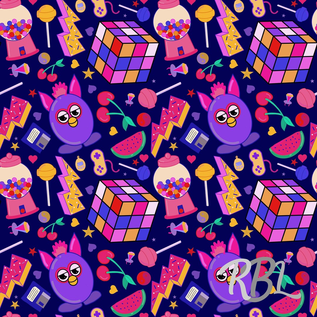 90s Retro Toys Fun Cube Furby Repeat Surface Fabric Seamless Pattern - Etsy