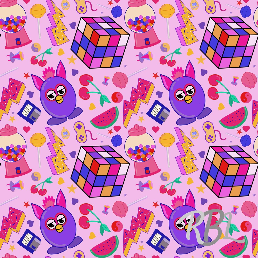 90s Retro Toys Fun Cube Furby Repeat Surface Fabric Seamless Pattern - Etsy