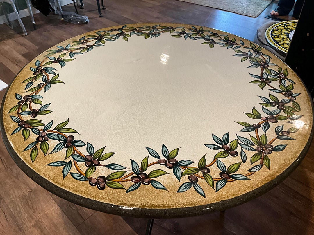 Hand-painted Lava Table With Olive Design Made in Malta - Etsy