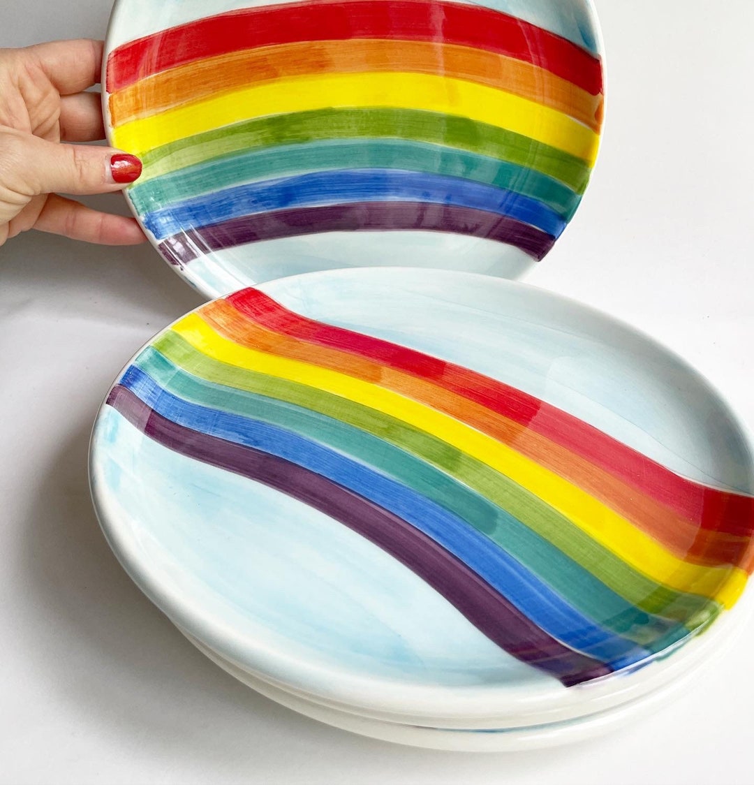 Rainbow Cake and Serving Plates - Etsy