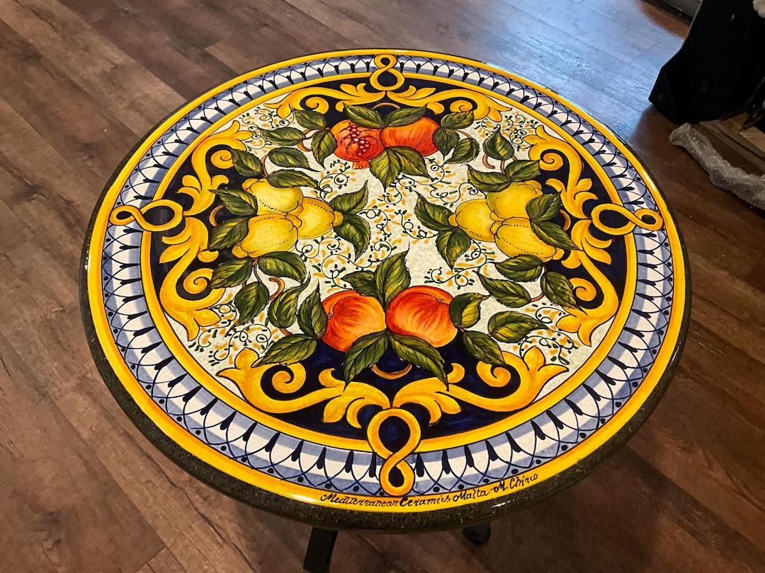 Hand-painted Lava Table With Fruit Design: A Mediterranean Gem for Your ...