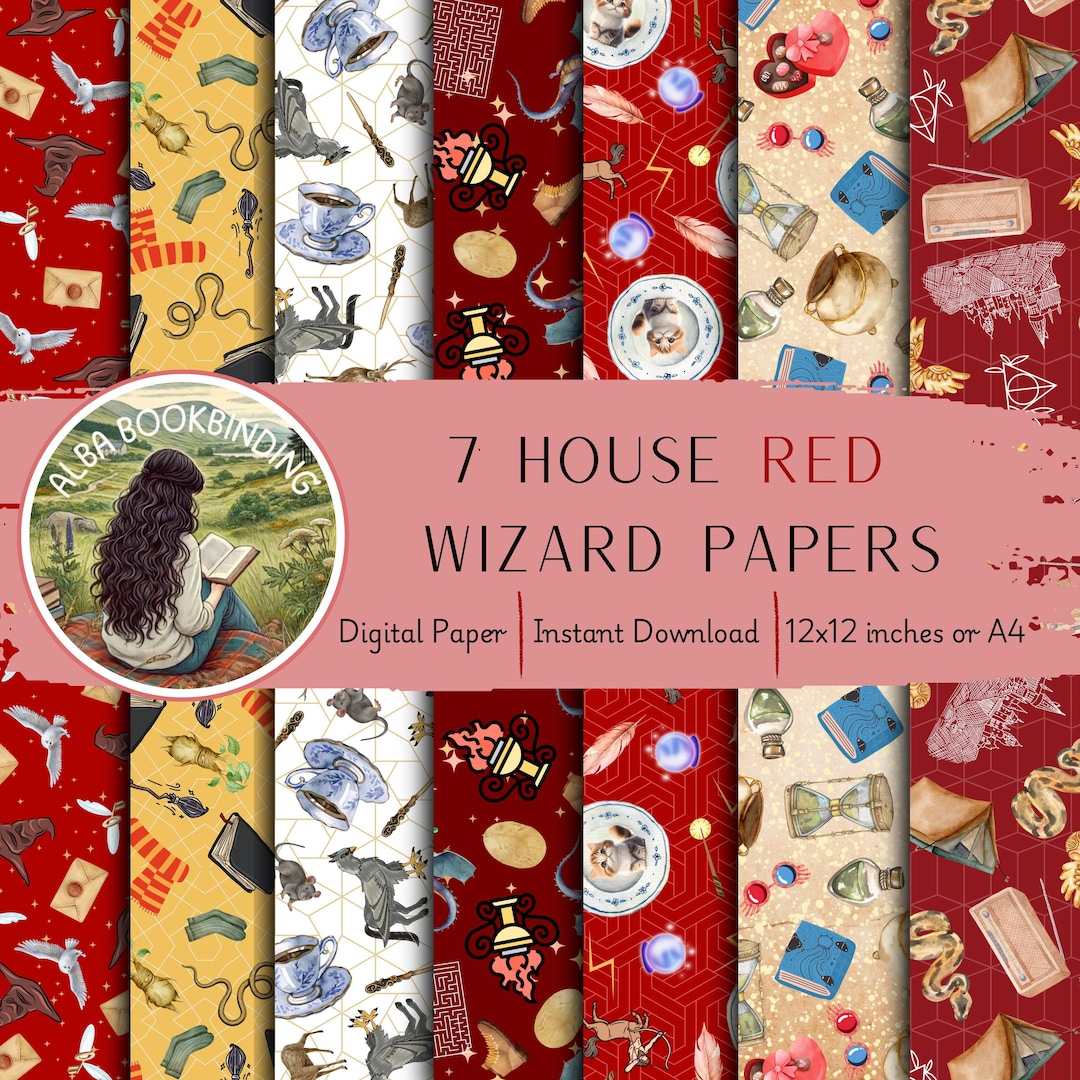 Set of 7 HP Wizard Digital Papers Red House | Scrapbook Paper | Junk ...
