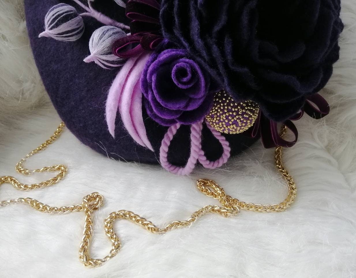 Felted bag Felted purse Hand bag for women Flowers bag Purple | Etsy