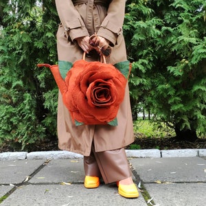 Large Women's Bag With Felted Rose Decor Felted Hand Bag Felted Purse ...