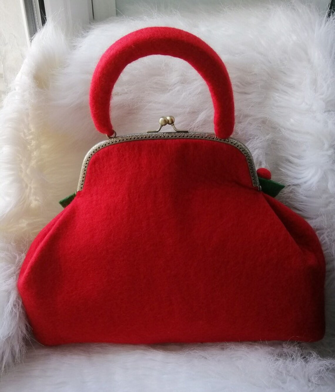 Red Women's Bag With Felted Flowers Decor Felted Hand Bag - Etsy
