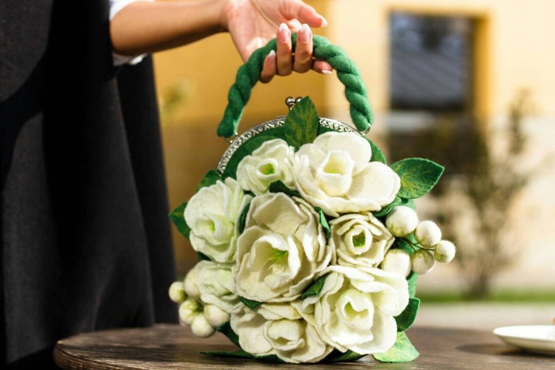 Hand Bag for Women Flowers Purse Felted Bag Felted Flower Bag Green Bag ...