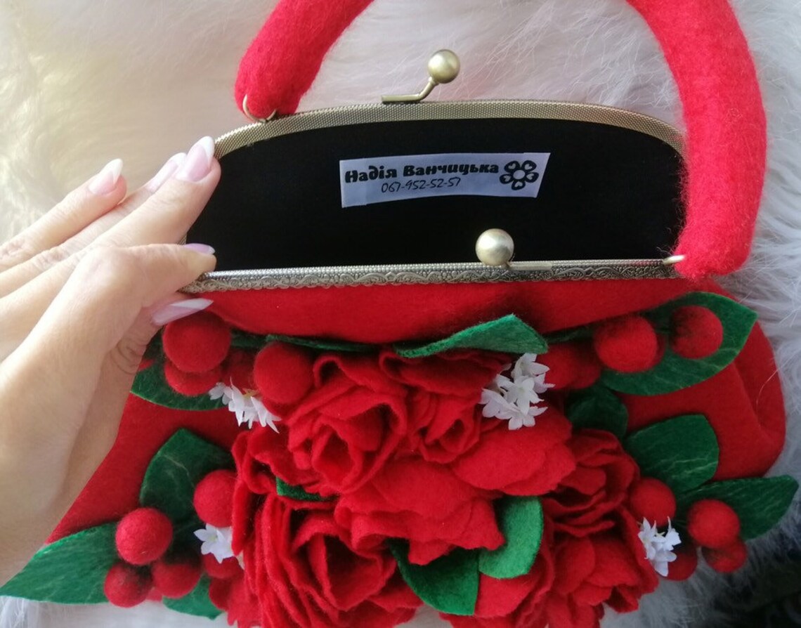 Red Women's Bag With Felted Flowers Decor Felted Hand Bag - Etsy