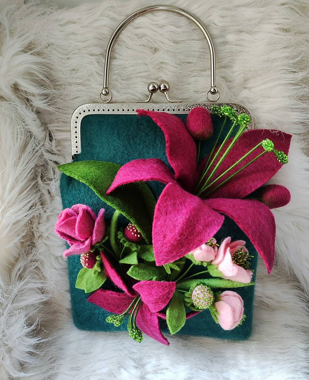Felted Bag, Felted Purse, Marsala Lily Bag, Hand Bag for Women, Flowers ...