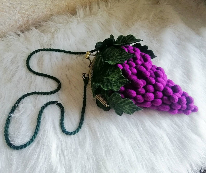 Designer Purse Felted Grape on a Purse Purple Felted Purse | Etsy