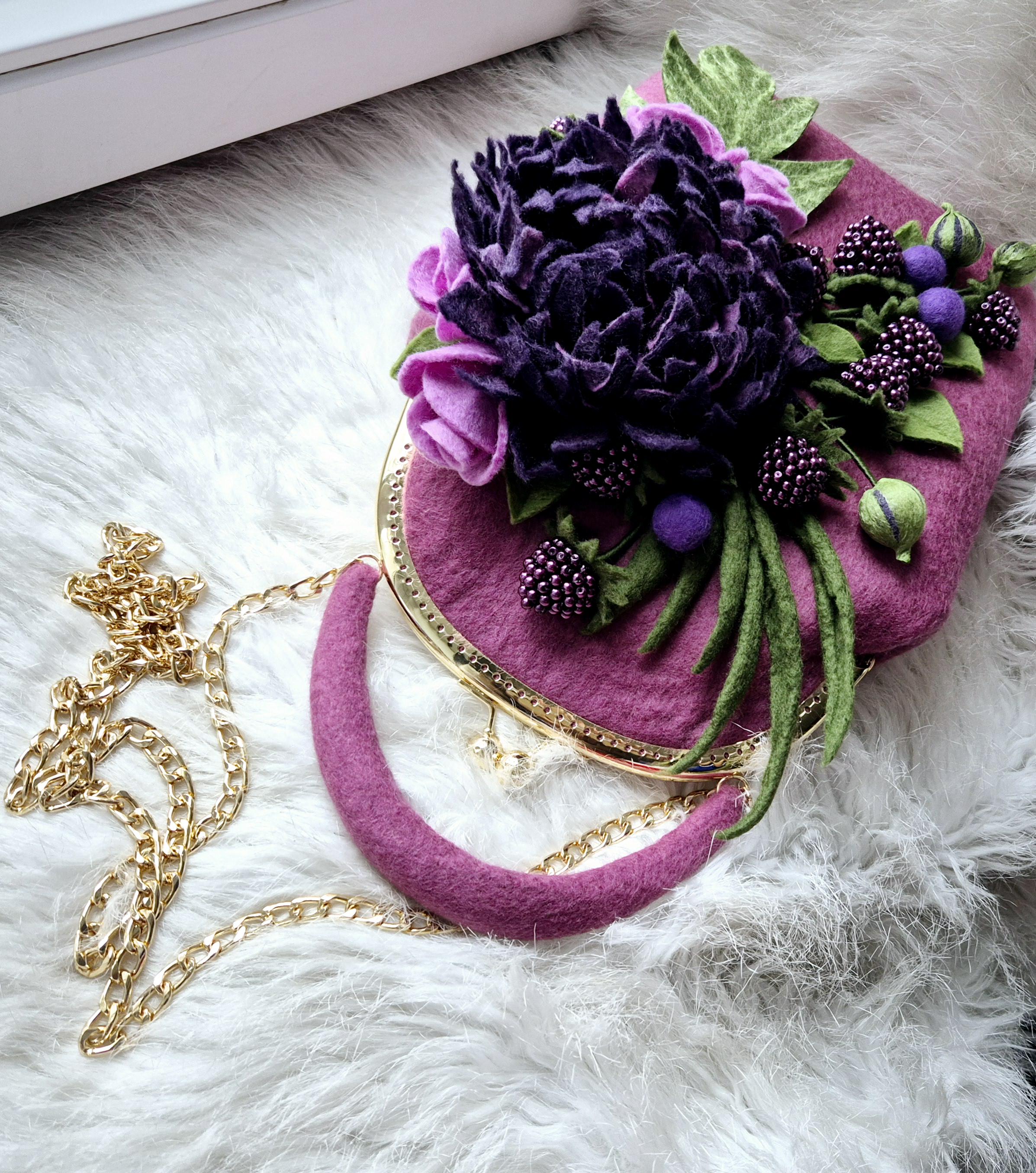 Handmade Felted Blackberry Purse: Designer Vegan Shoulder Bag - Etsy