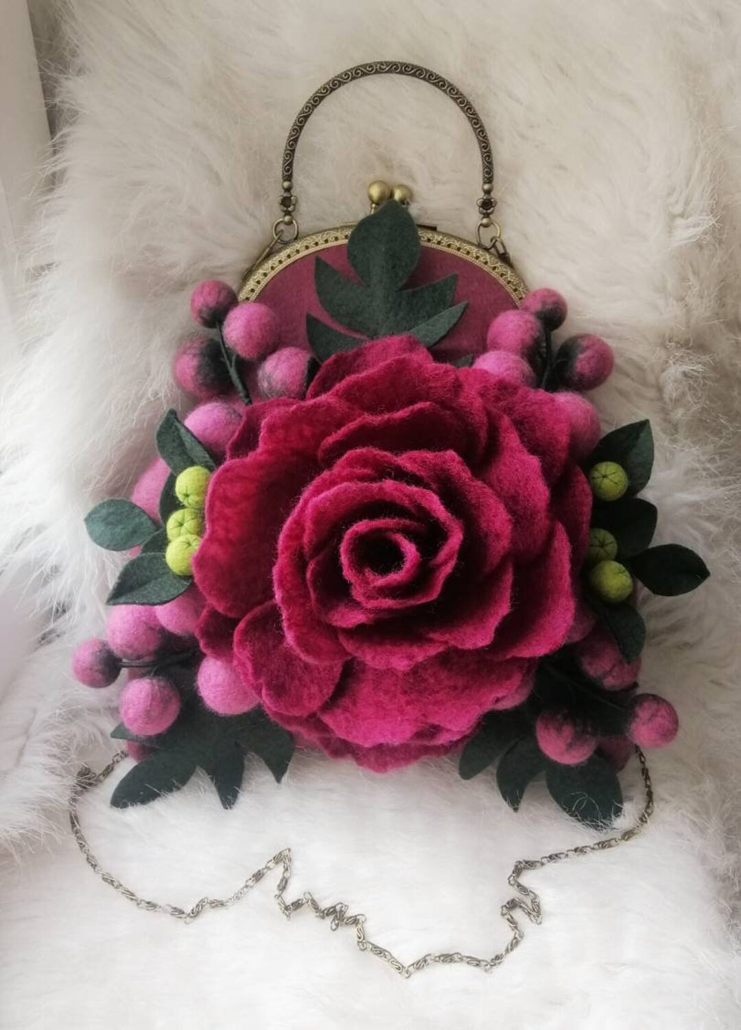Felted Rose Handbag: Handmade Wool Flower Bag - Etsy