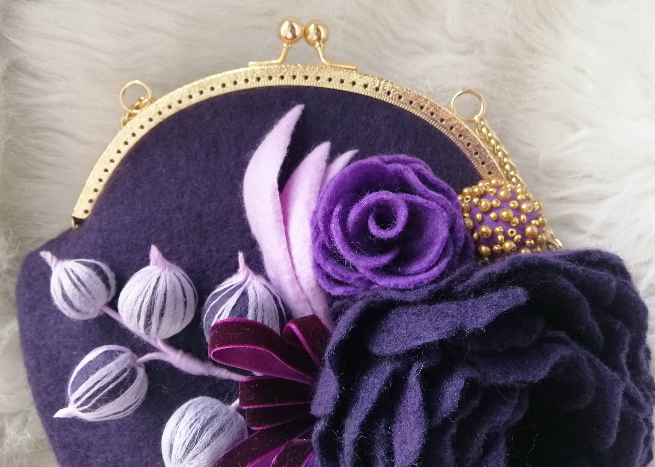 Felted bag Felted purse Hand bag for women Flowers bag Purple | Etsy