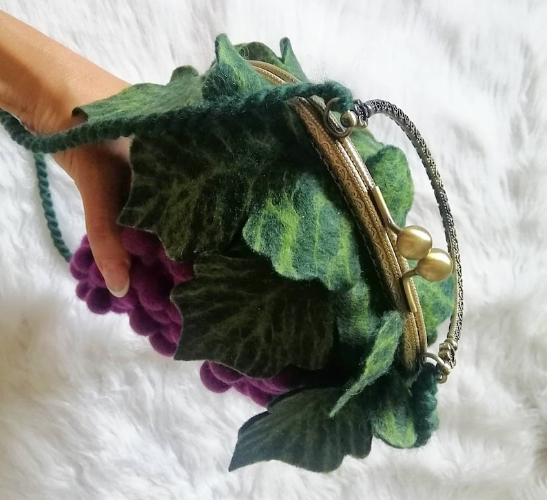 Designer Purse Felted Grape on a Purse Purple Felted Purse | Etsy
