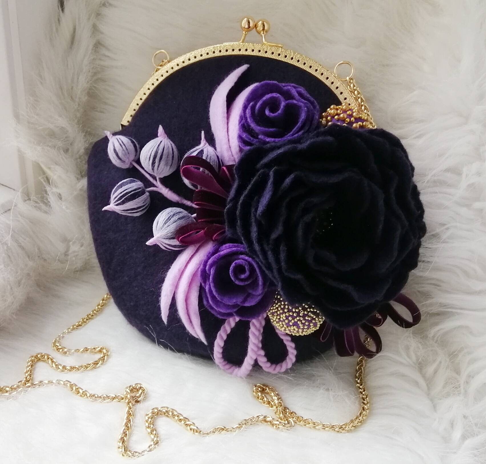 Felted bag Felted purse Hand bag for women Flowers bag Purple | Etsy