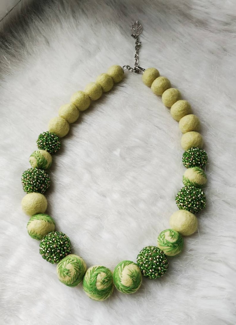 Handmade Felted Ball Necklace: Embroidered Wool Jewelry - Etsy