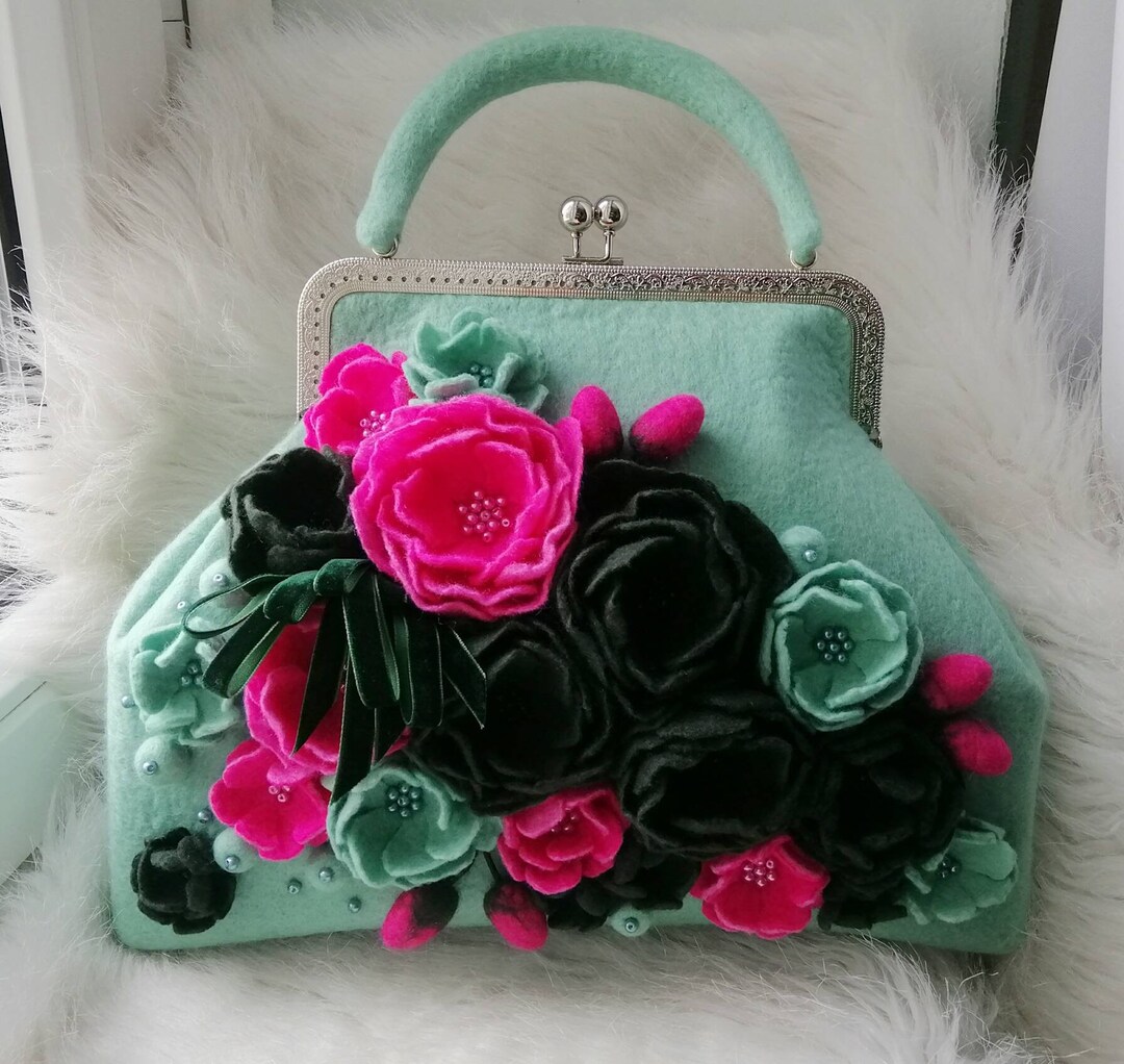 Felted Floral Handbag: Handmade Merino Wool Purse - Etsy