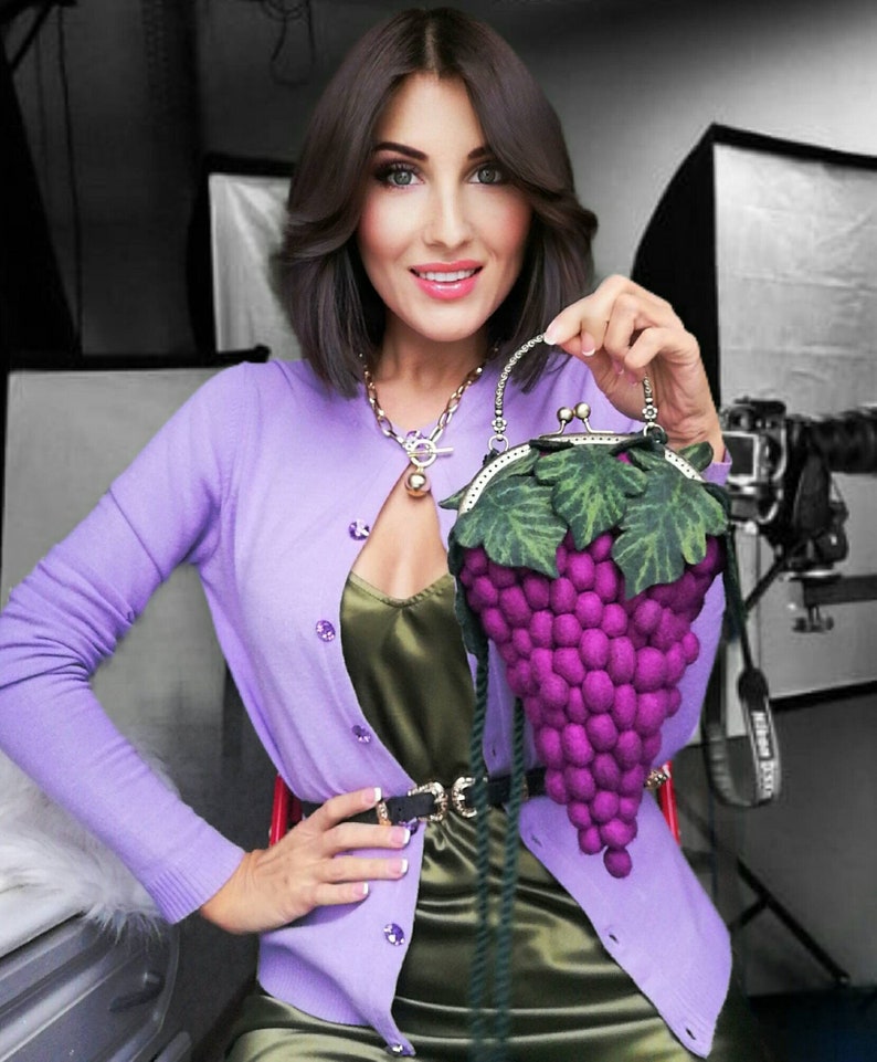 Designer Purse Felted Grape on a Purse Purple Felted Purse - Etsy