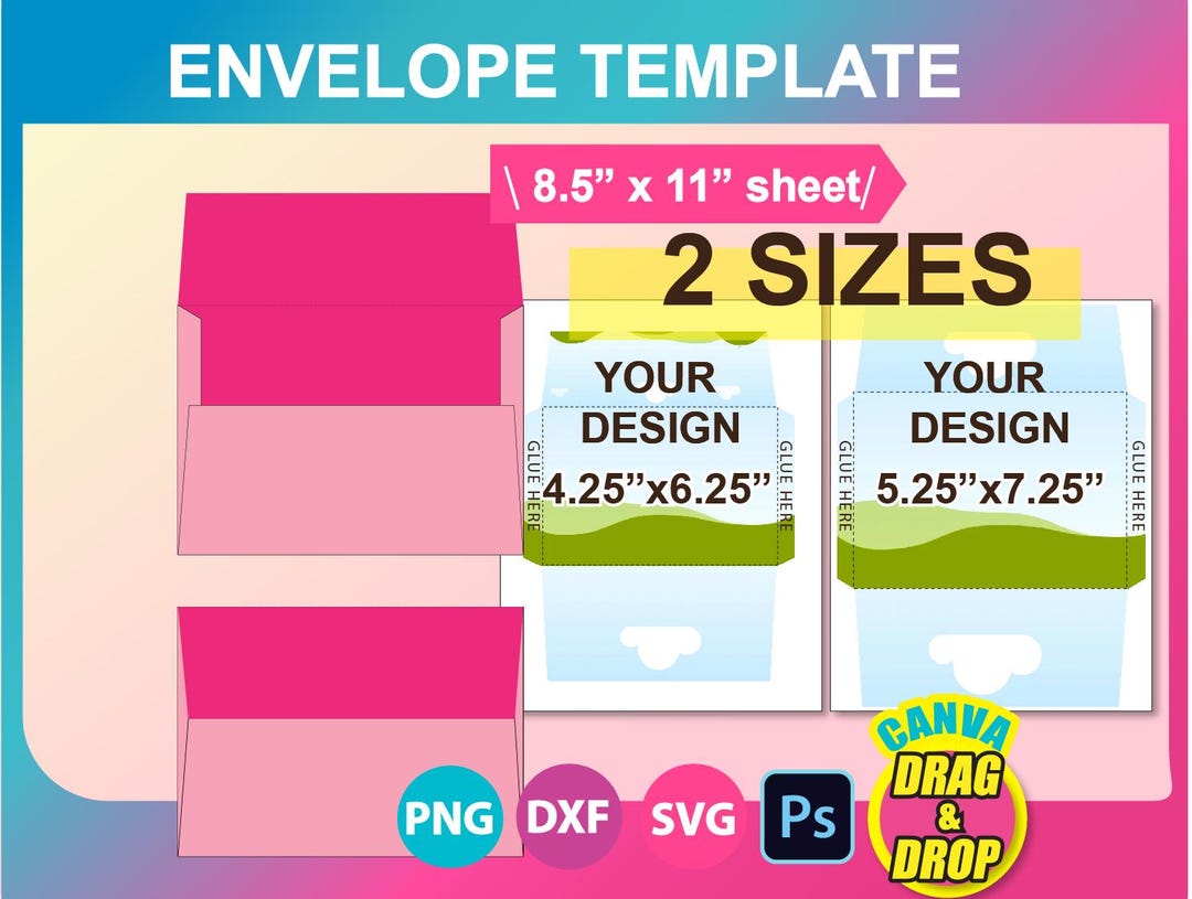 For 6"x 4", 5"x7" Card Envelope Template, A7 Envelope Canva, Ms Word ...