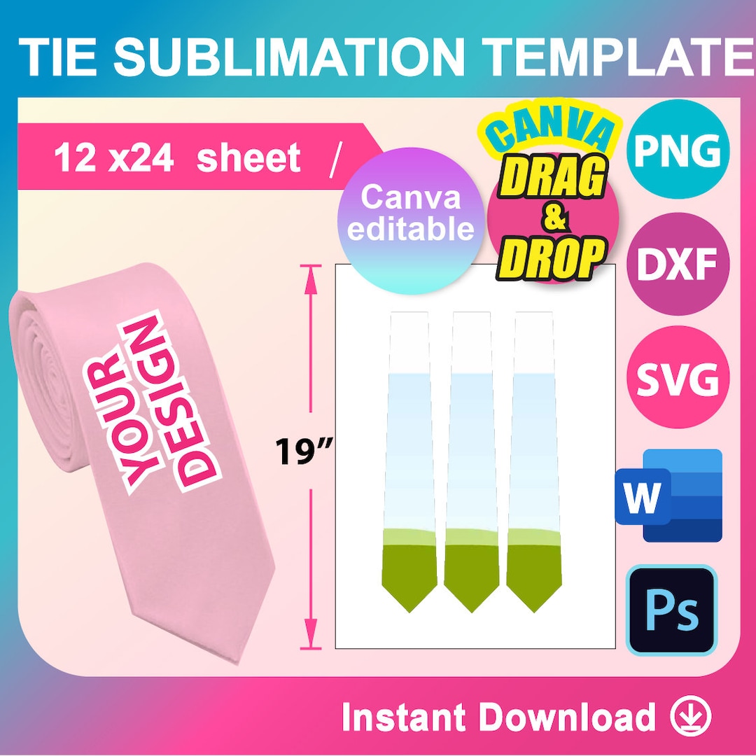 Tie Template, Tie Sublimation Template, Canva, PSD, SVG, DXF, Publisher ...